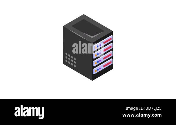 Creatively crafted isometric icon animation of a server rack with ...