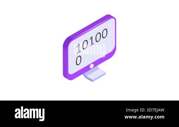 Monitor icon animation displaying binary code, representing digital ...