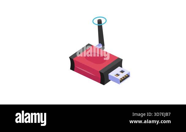 Isometric icon animation of a usb wifi adapter with an antenna Stock ...