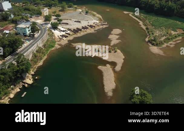 Aerial view of the high mountains and river in yangjiaxi, xiapu Fujian ...