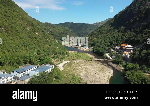 Aerial view of the high mountains and river in yangjiaxi, xiapu Fujian ...