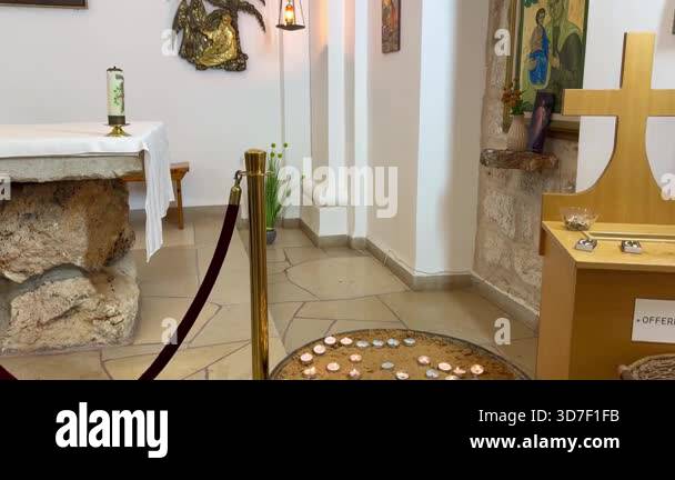 Haifa, Israel, June 26, 2025 Interior of a small chapel at the Muhraka ...