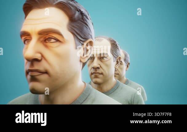 Conceptual 3D animation of a man with baldness and aging Stock Video ...