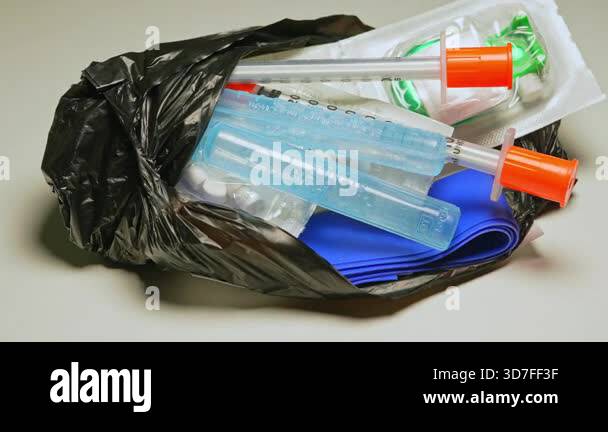 Open Harm Reduction kit supplies displays on the table. Short Injection ...
