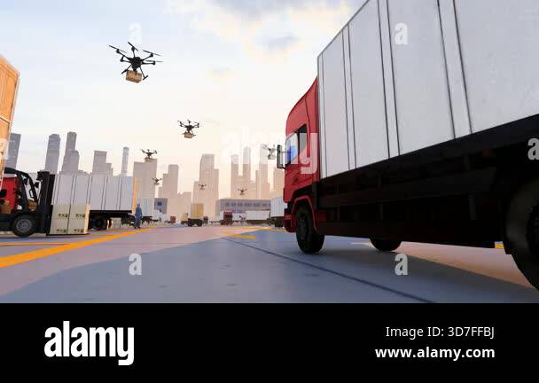 Drones deliver goods in logistics parks Stock Video Footage - Alamy