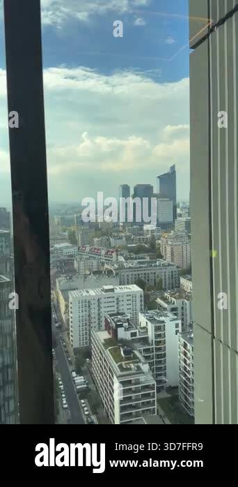 Downtown panorama from Warsaw highline observation point elevator on ...