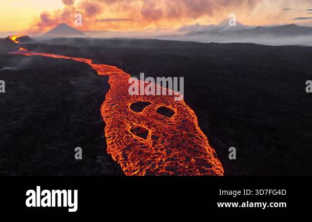 Volcano Eruption, Flowing Red Hot Lava Erupts from Crater, Incredible ...