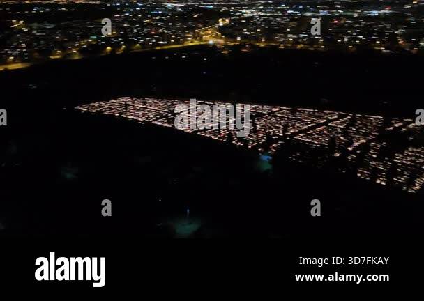 Top view of the Saint Joseph Cemetery in Czstochowa at night on All ...