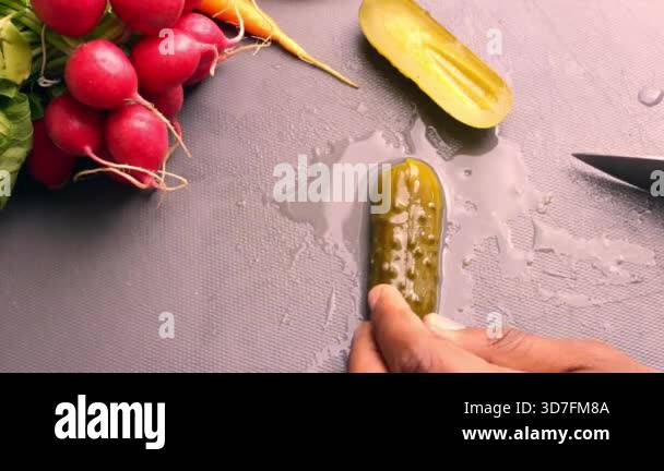 Closeup of male hands chopping pickles for healthy meal Stock Video ...