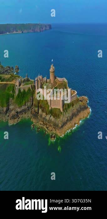 Aerial view of Fort La Latte, Chateau de la Roche Guyon in Cap Frehel ...