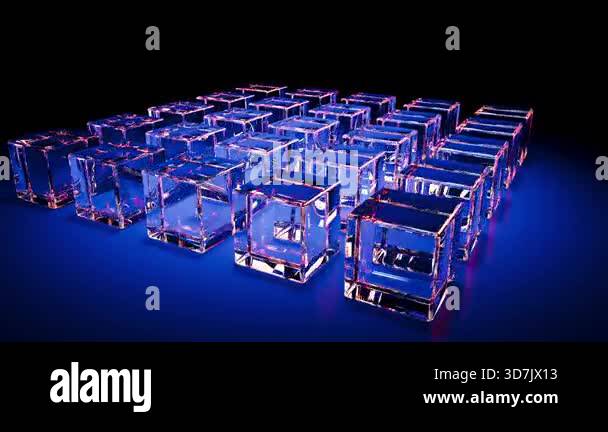 The movement of various colored geometric shapes in the shape of a cube ...