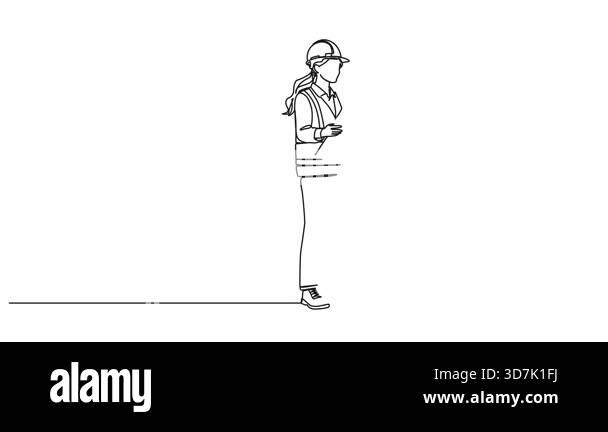 animated continuous line drawing of female civil engineer or ...