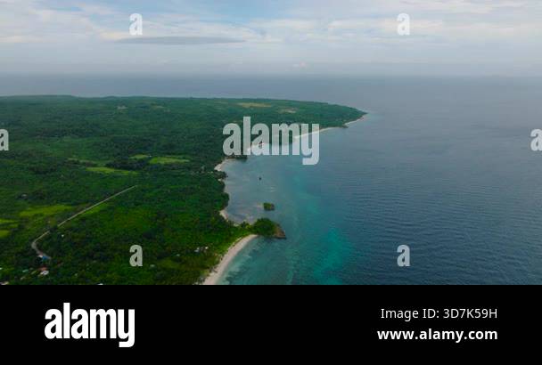 Aerial view of white sandy beach in Carabao Island. San Jose, Romblon ...