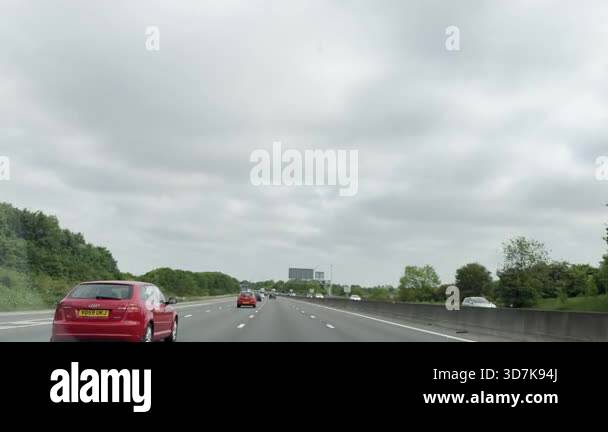 Car Drive on British Highways Between London Luton and Birmingham ...