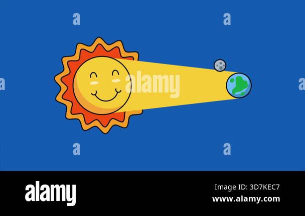 How solar eclipse happen in cartoon illustration Stock Video Footage ...