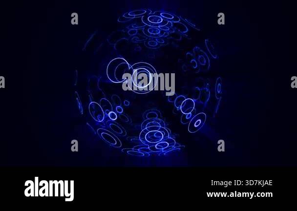 Seamless loop animation of blue circular rings pattern in transparent ...