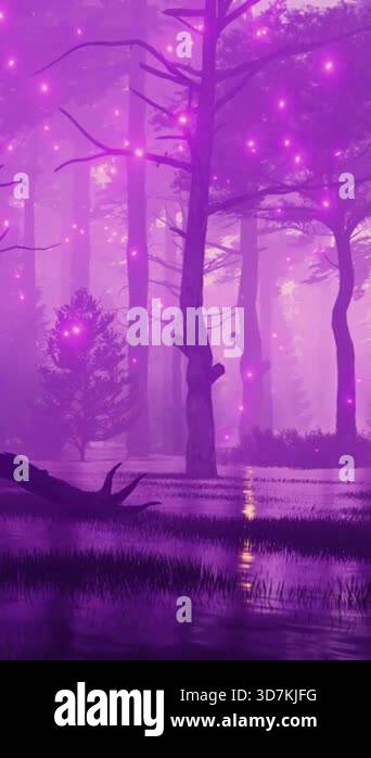 Panoramic view of mystical forest swamp with magic supernatural firefly ...
