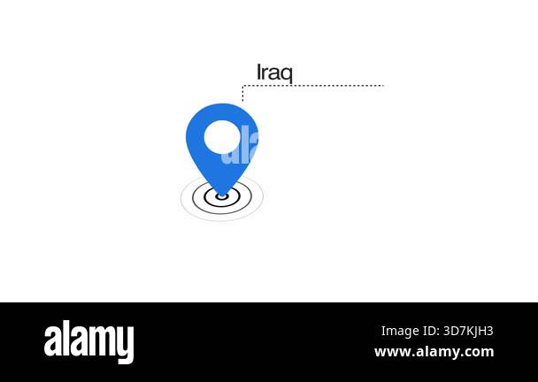 Iraq location marker animation on transparent background. Iraq map ...