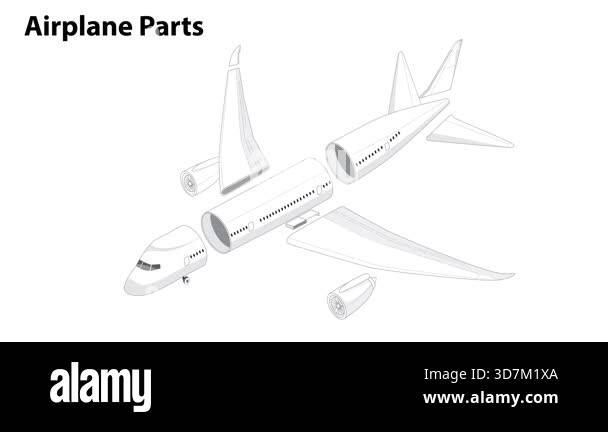 Detailed breakdown of airplane components and structure Stock Video ...
