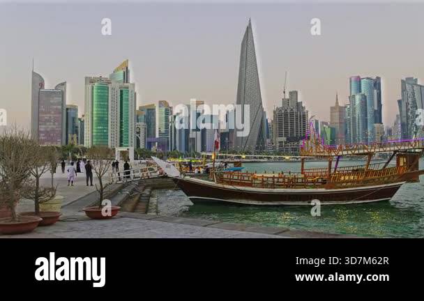 Doha, Qatar-October 26 2025:Doha Qatar skyline from corniche promenade ...