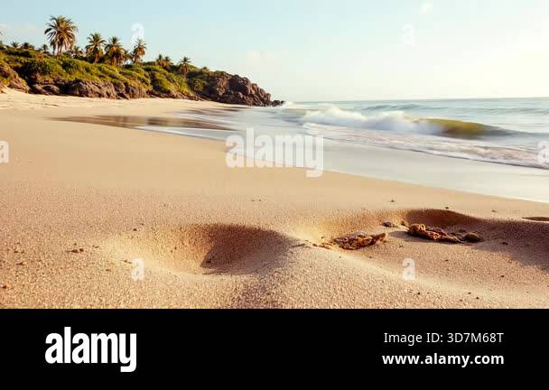 Tropical Beach Shoreline with Palm Trees and Gentle Waves Keywords ...