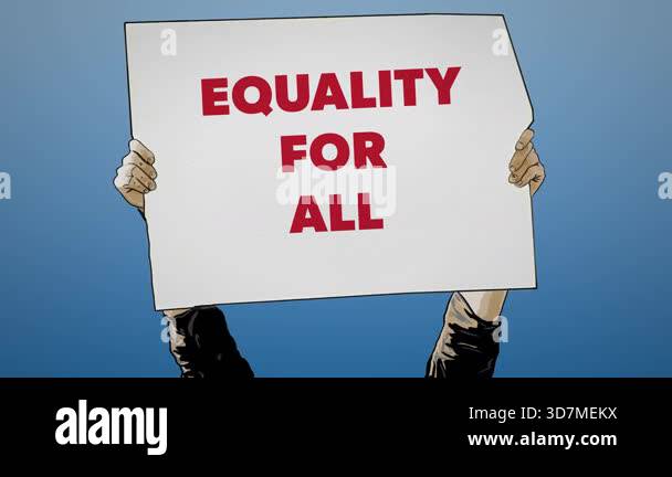 Equality For All Protest Sign Held Up Against Blue Background Unity ...
