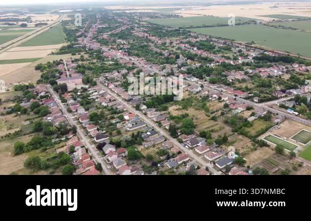 Drone footage, quiet East European neighborhood on the Balkan, detached ...