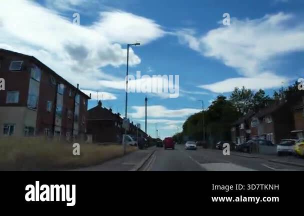 Urban Drive Through City Streets of England Cloudy Day over UK. Car ...