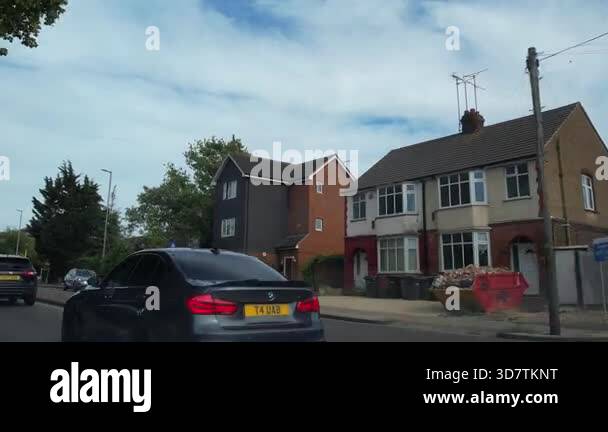 Urban Drive Through City Streets of England Cloudy Day over UK. Car ...