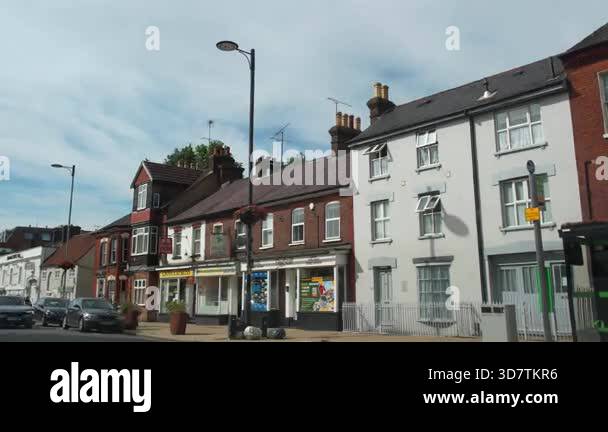 Urban Drive Through City Streets of England Cloudy Day over UK. Car ...