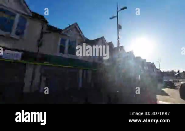 Urban Drive Through City Streets of England Cloudy Day over UK. Car ...