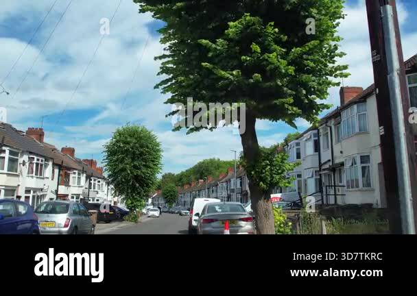 Urban Drive Through City Streets of England Cloudy Day over UK. Car ...