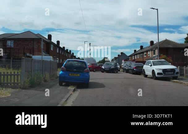 Urban Drive Through City Streets of England Cloudy Day over UK. Car ...