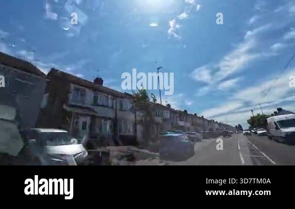 Urban Drive Through City Streets of England Cloudy Day over UK. Car ...
