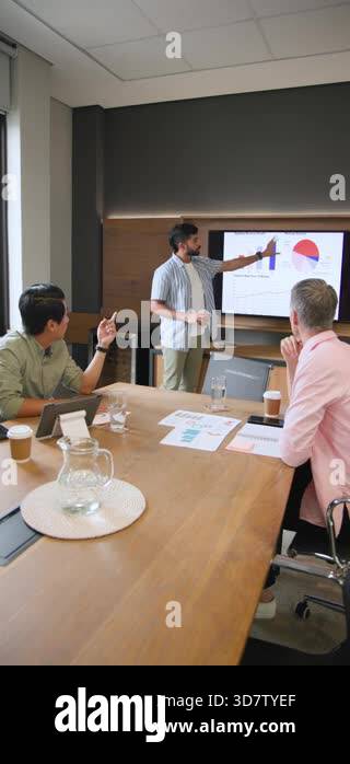Vertical video: Indian man presenting sales charts while colleagues ...