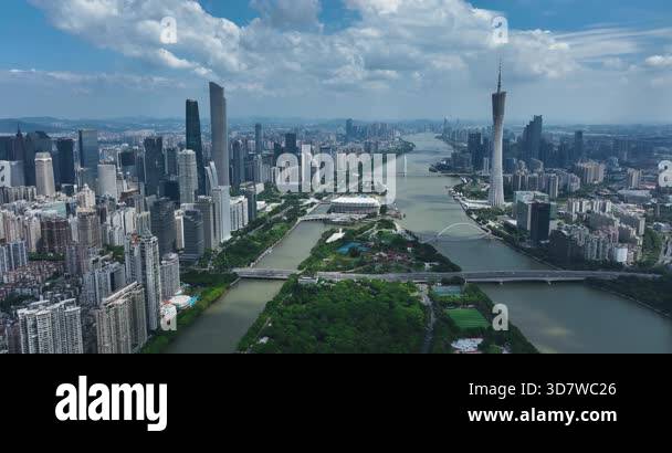 drone footage. Aerial view of dense, modern high-rise residential ...