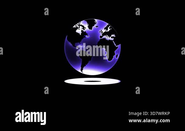 Neon glowing cyan world map icon animation in black background Stock ...