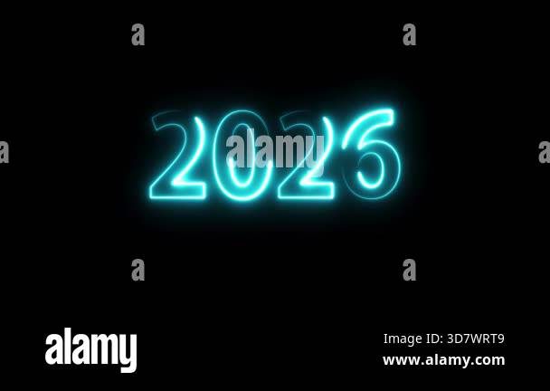 New year 2026 text icon animation glowing neon pink color number ...