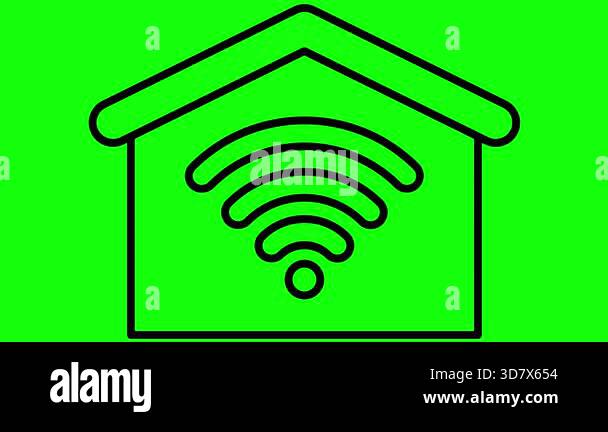 Smart Home Animation Showing Wireless Internet Connection on Green ...