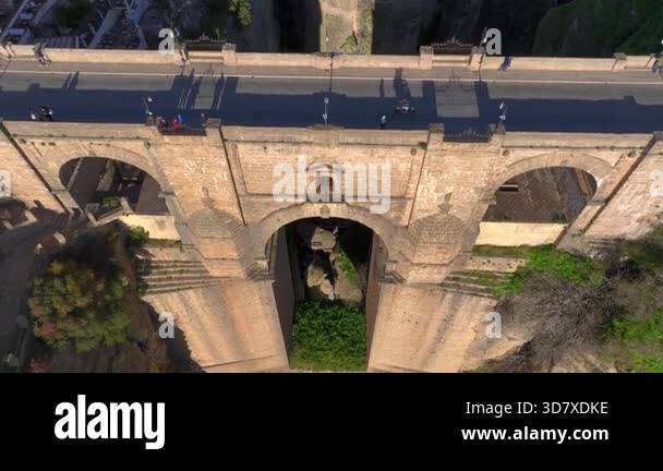 Puente Nuevo bridge in Ronda, Spain. Aerial View of dramatic cliffs ...