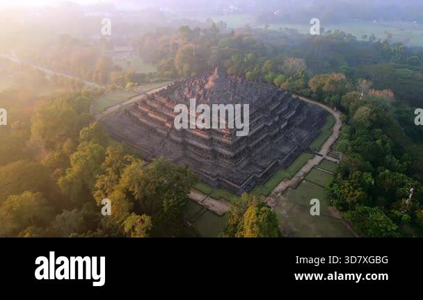Aerial view of Borobudur Temple in Central Java, Indonesia. Ancient ...