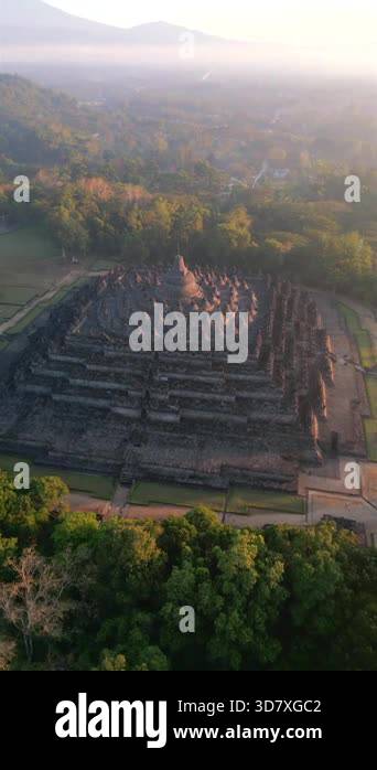 Aerial view of Borobudur Temple in Central Java, Indonesia. Ancient ...