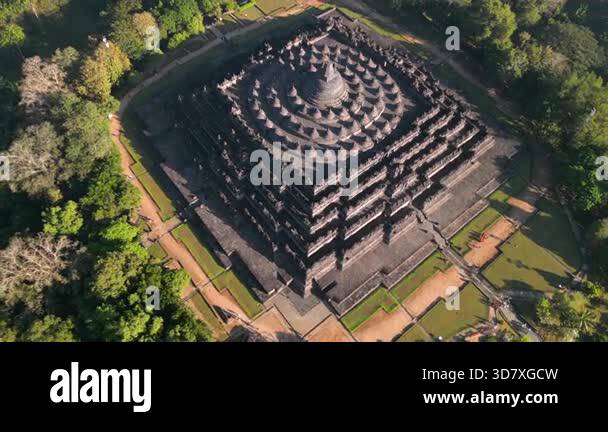 Aerial view of Borobudur Temple in Central Java, Indonesia. Ancient ...