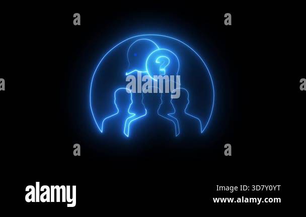 glowing neon human head with inside icon isolated on black background ...