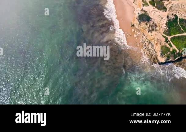 Drone shot of Algarve southern Portugal seacoast blue water sandy ...