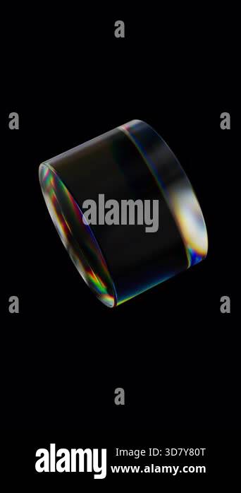 3d Transparent rotating glossy cylinder with dispersion effect. Rainbow ...