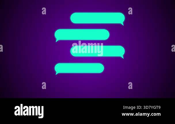 glowing neon line speech bubble icon isolated on black background ...