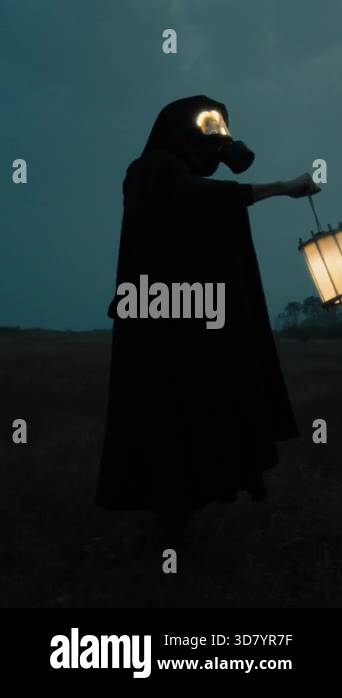 Silhouette Of Man With Gas Mask Searching After Nuclear Disaster At ...