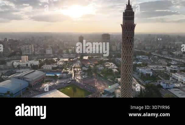 Cairo Egypt - March 9, 2024: Cairo Tower stands tall in this aerial ...