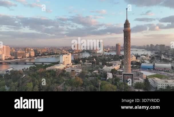 Cairo Egypt - March 9, 2024: Cairo Tower stands out in aerial views of ...